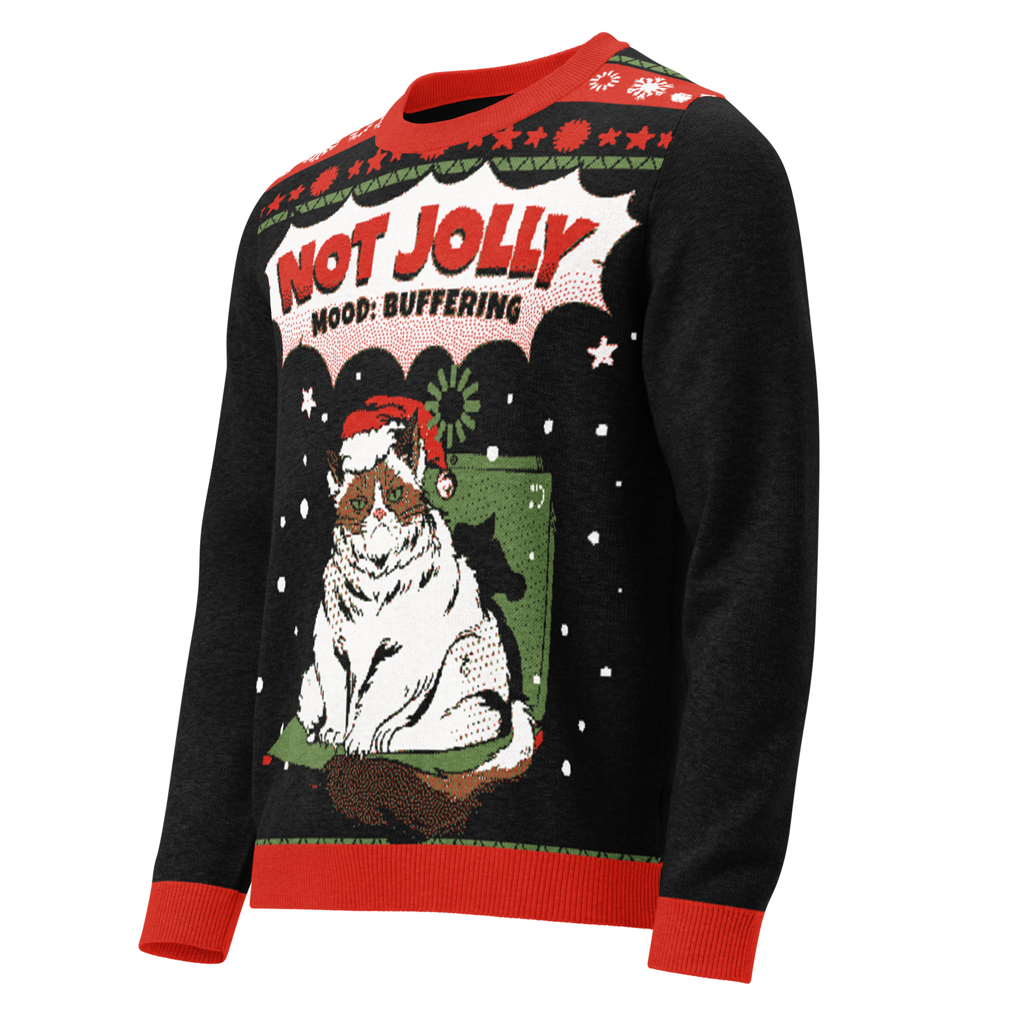 “Not Jolly: Mood Buffering” Grumpy Cat Ugly Sweater (Knitted Crew Neck ...