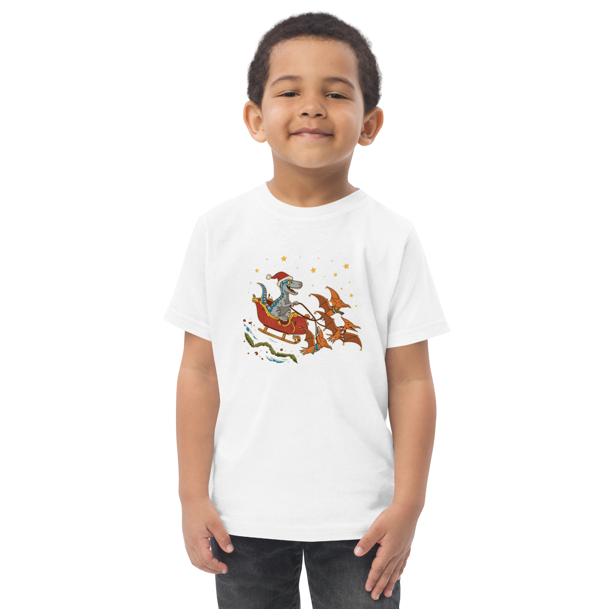 Toddler’s “Raptor Santa & Pterrific Sleigh Ride” (T-Shirt) - Ugly Sweaters