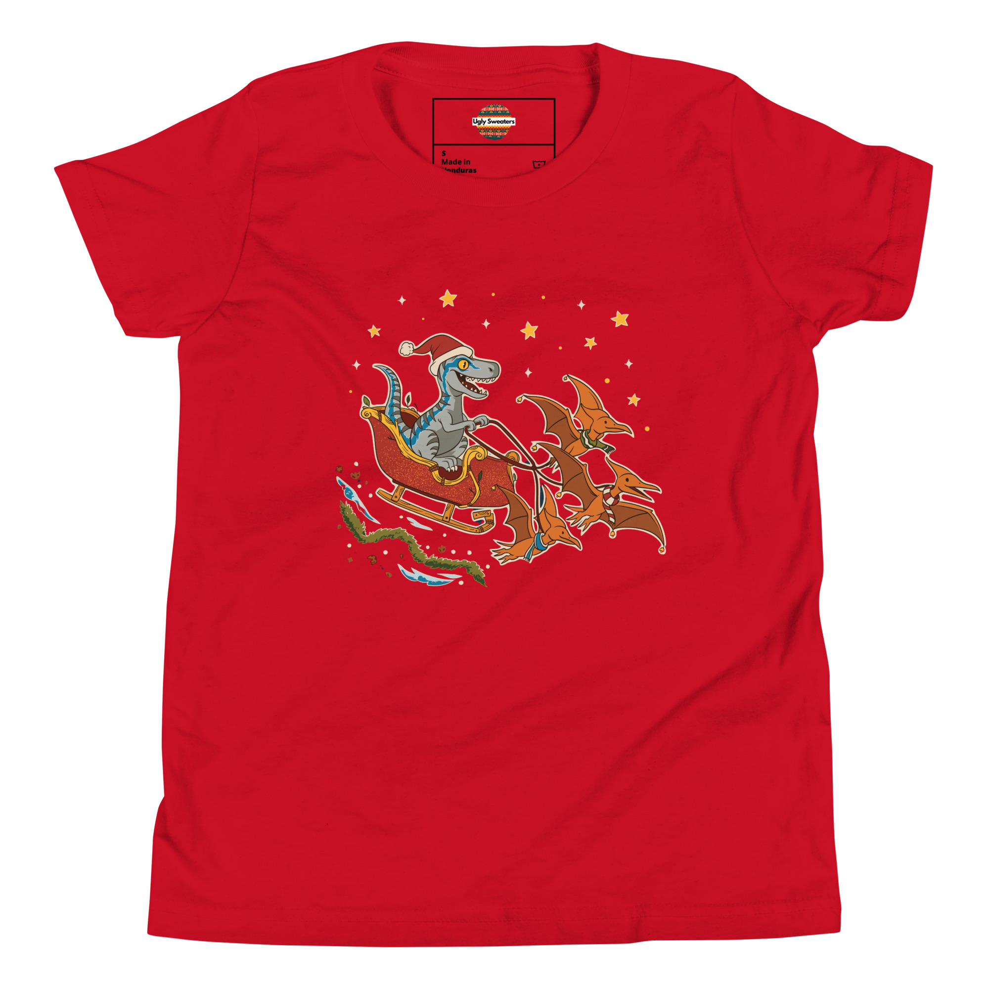 Kids’ “Raptor Santa & Pterrific Sleigh Ride” T-Shirt - Ugly Sweaters